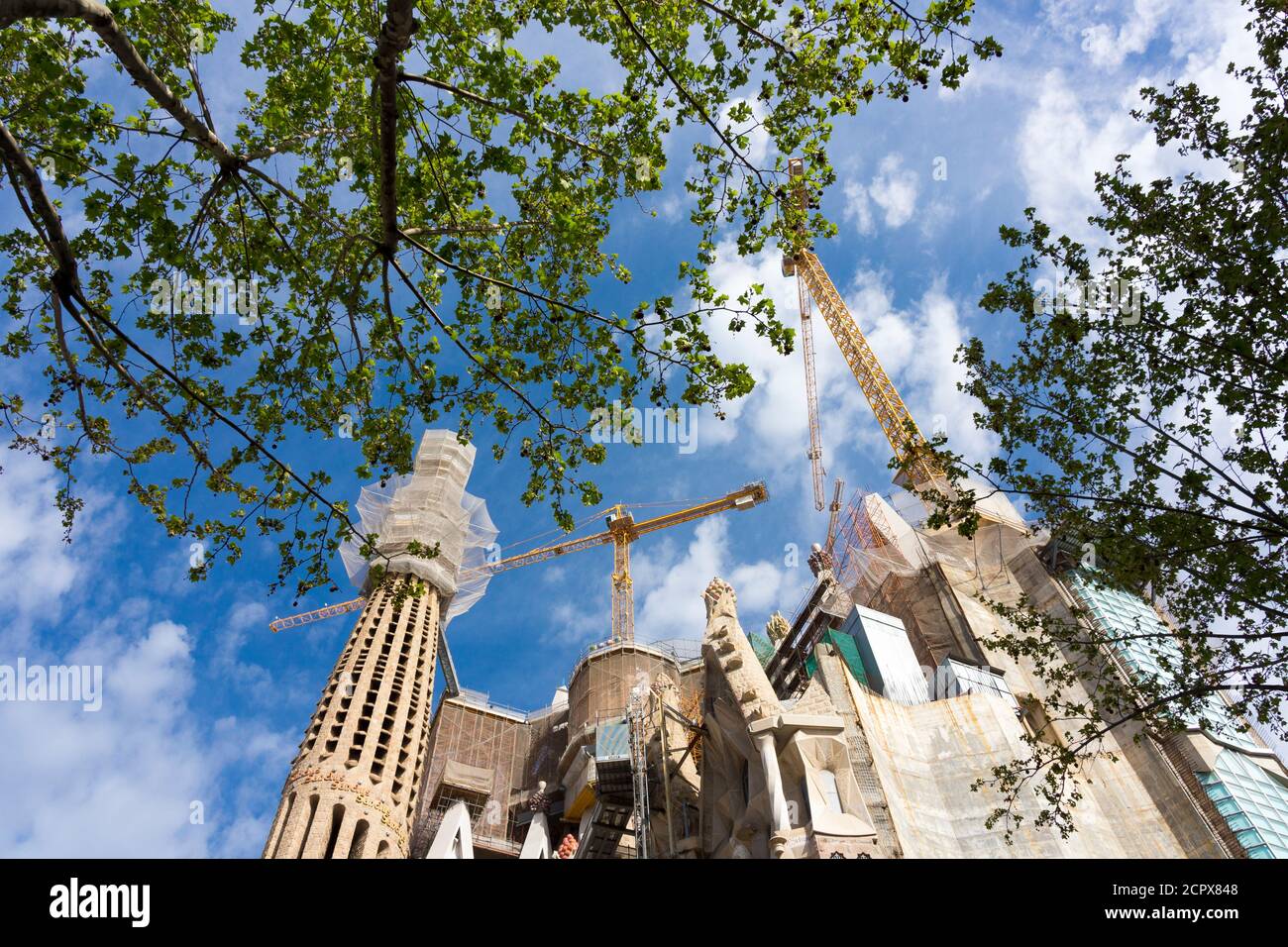 Barcelona, Sagrada Familia basilica, construction site from below Stock ...