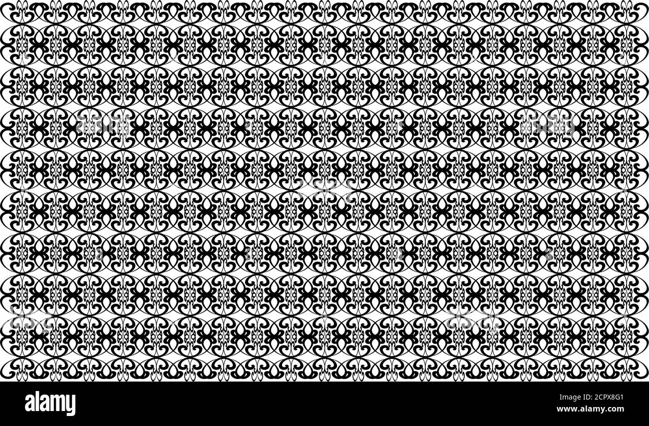 Abstract rows of black geometric patterns on wide white background ...