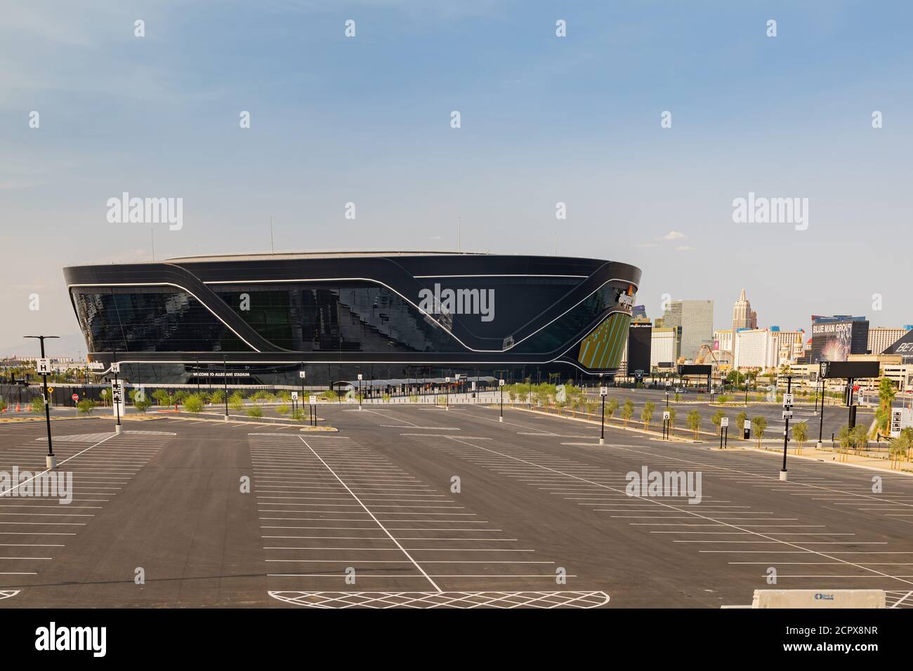 Las Vegas, SEP 15, 2020 - Sunny exterior view of the Allegiant Stadium ...