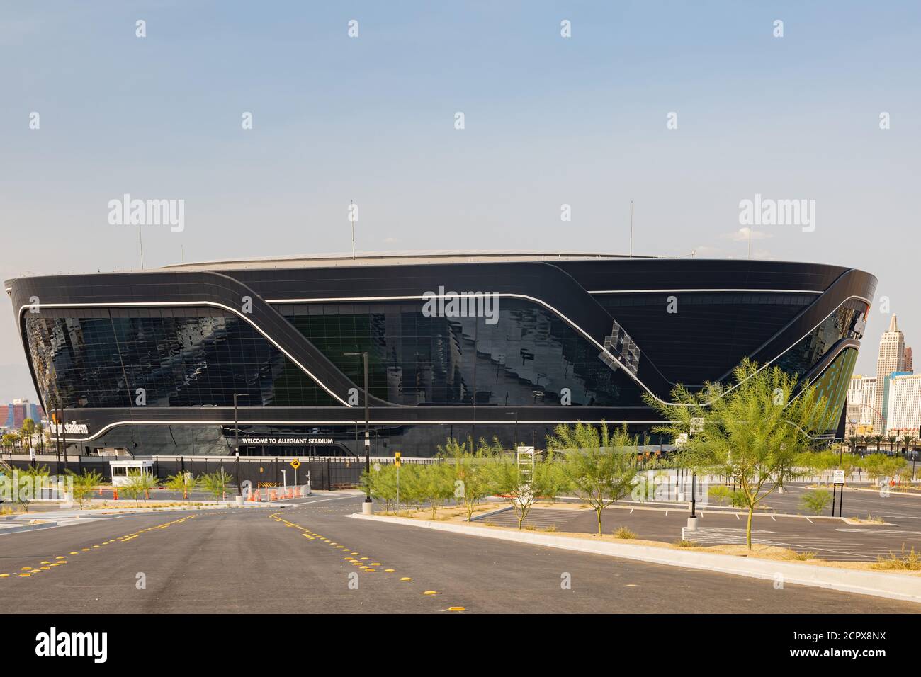 Las Vegas, SEP 15, 2020 - Sunny exterior view of the Allegiant Stadium ...
