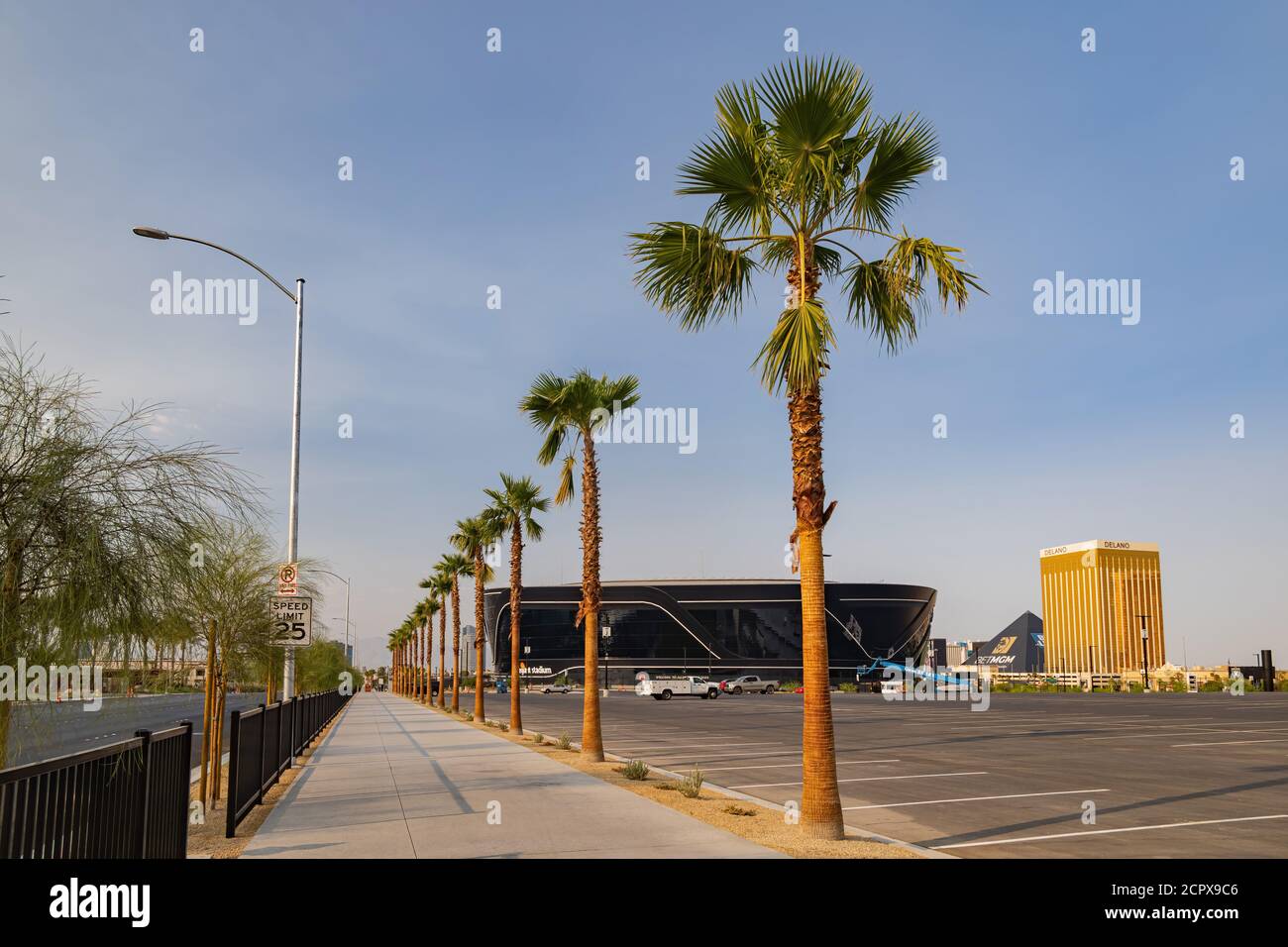 Las Vegas, SEP 15, 2020 - Sunny exterior view of the Allegiant Stadium ...