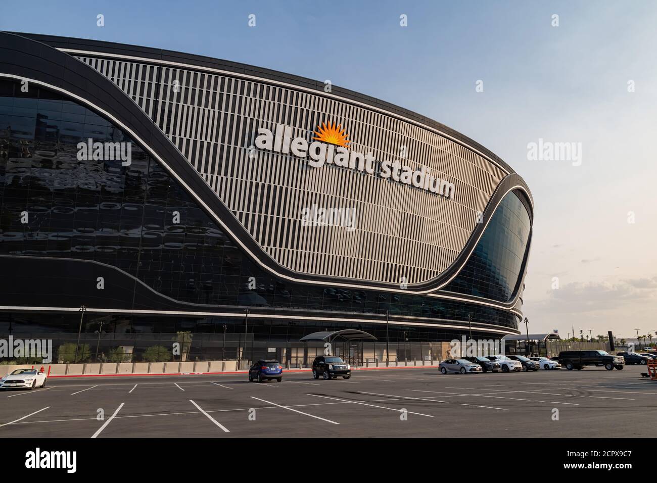 Las Vegas, SEP 15, 2020 - Sunny exterior view of the Allegiant Stadium ...