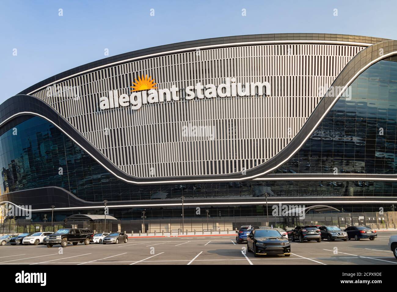 Las Vegas, SEP 15, 2020 - Sunny exterior view of the Allegiant Stadium ...