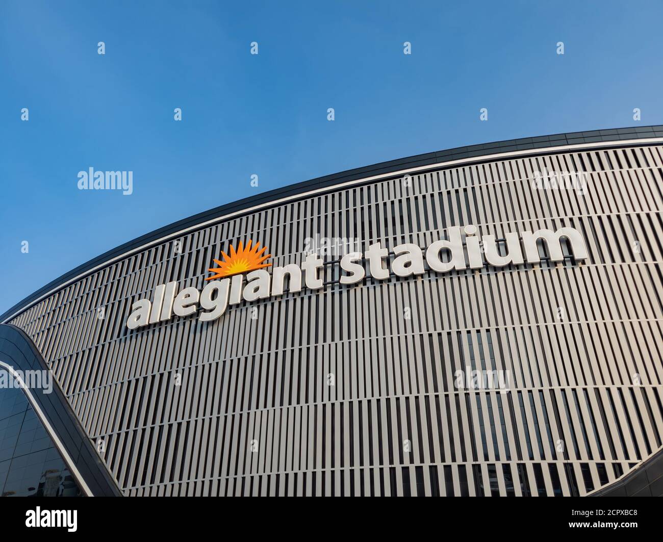 Las Vegas, SEP 15, 2020 - Sunny exterior view of the Allegiant Stadium ...