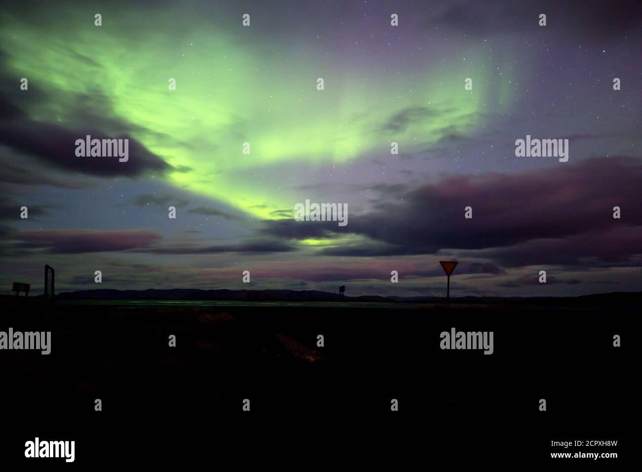 Beautiful landscape with Aurora borealis taken in Iceland on a clear ...