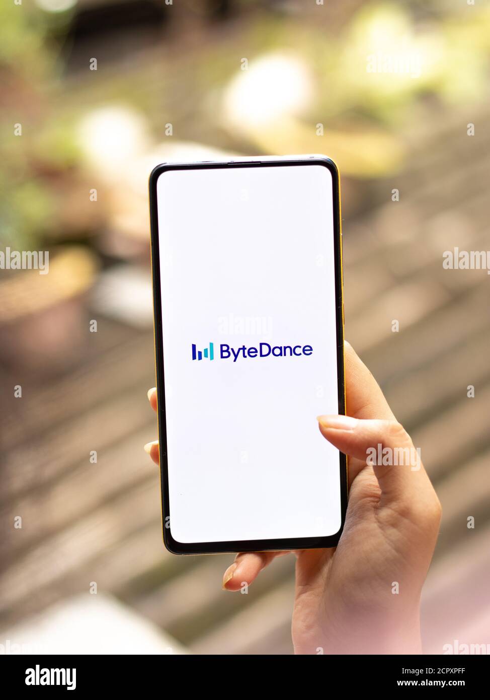 Assam, india - September 12, 2020 : Byte dance logo on phone screen ...