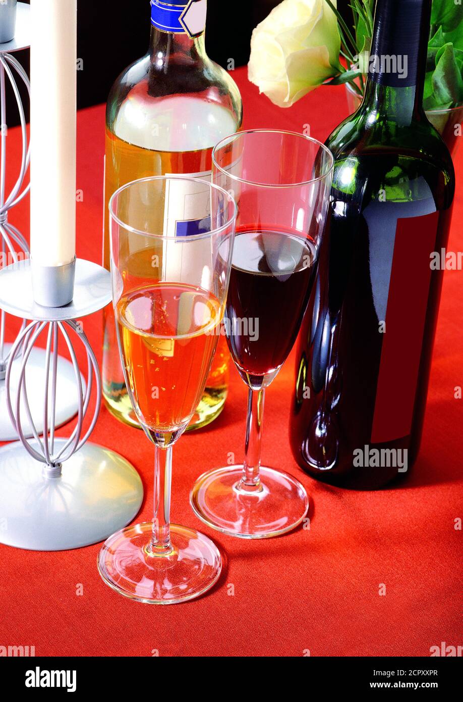 A bottles of wine and glasses on the table, Serving and serving wine ...