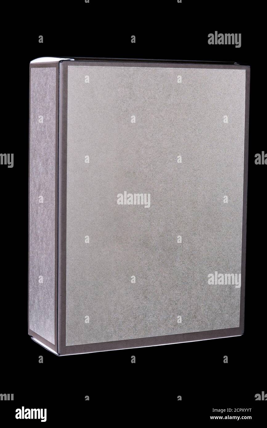 Closed gray cardboard perfume box with selective focus isolated on ...