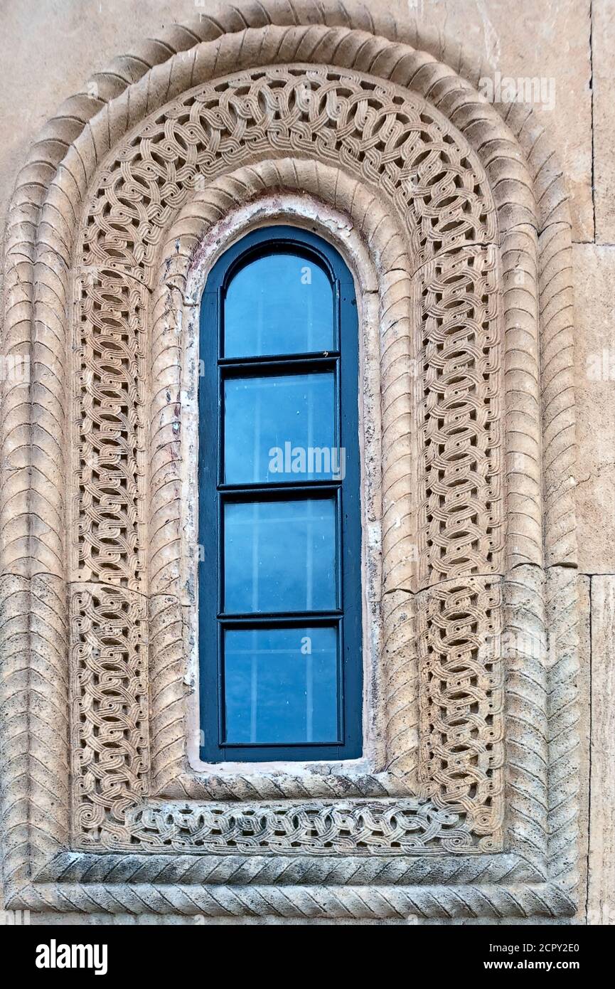 Decorative window frame of Gelati monastery, Kutaisi town, Georgia ...