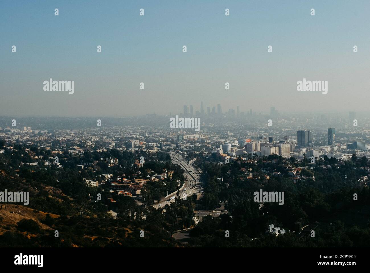USA, California, Los Angeles, view over Los Angeles, downtown Los ...