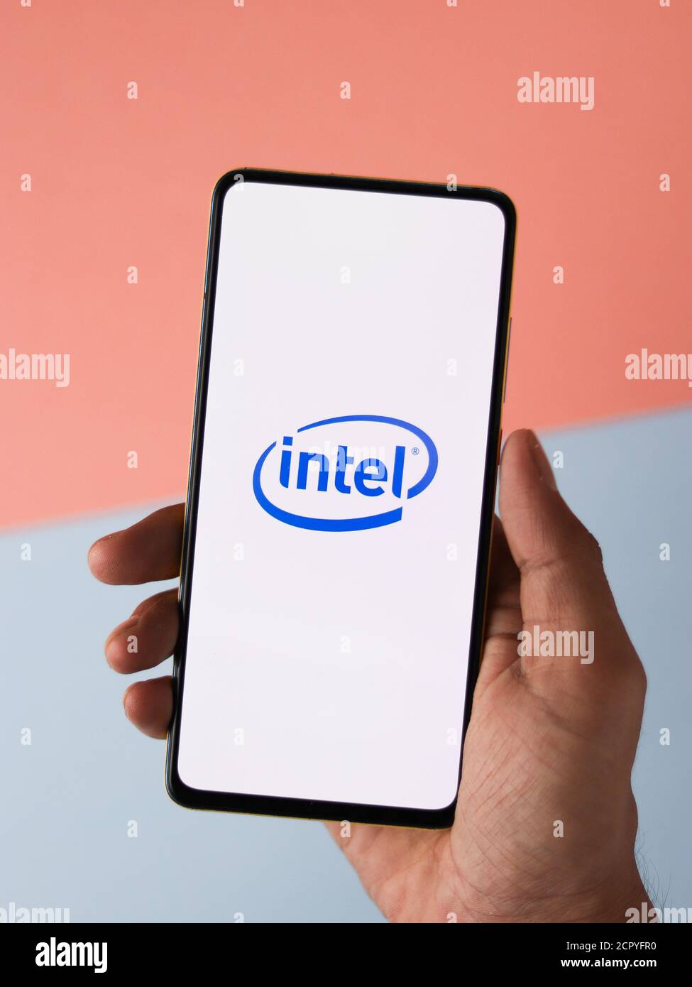 Assam, india - September 18, 2020 : Intel logo on phone screen stock ...