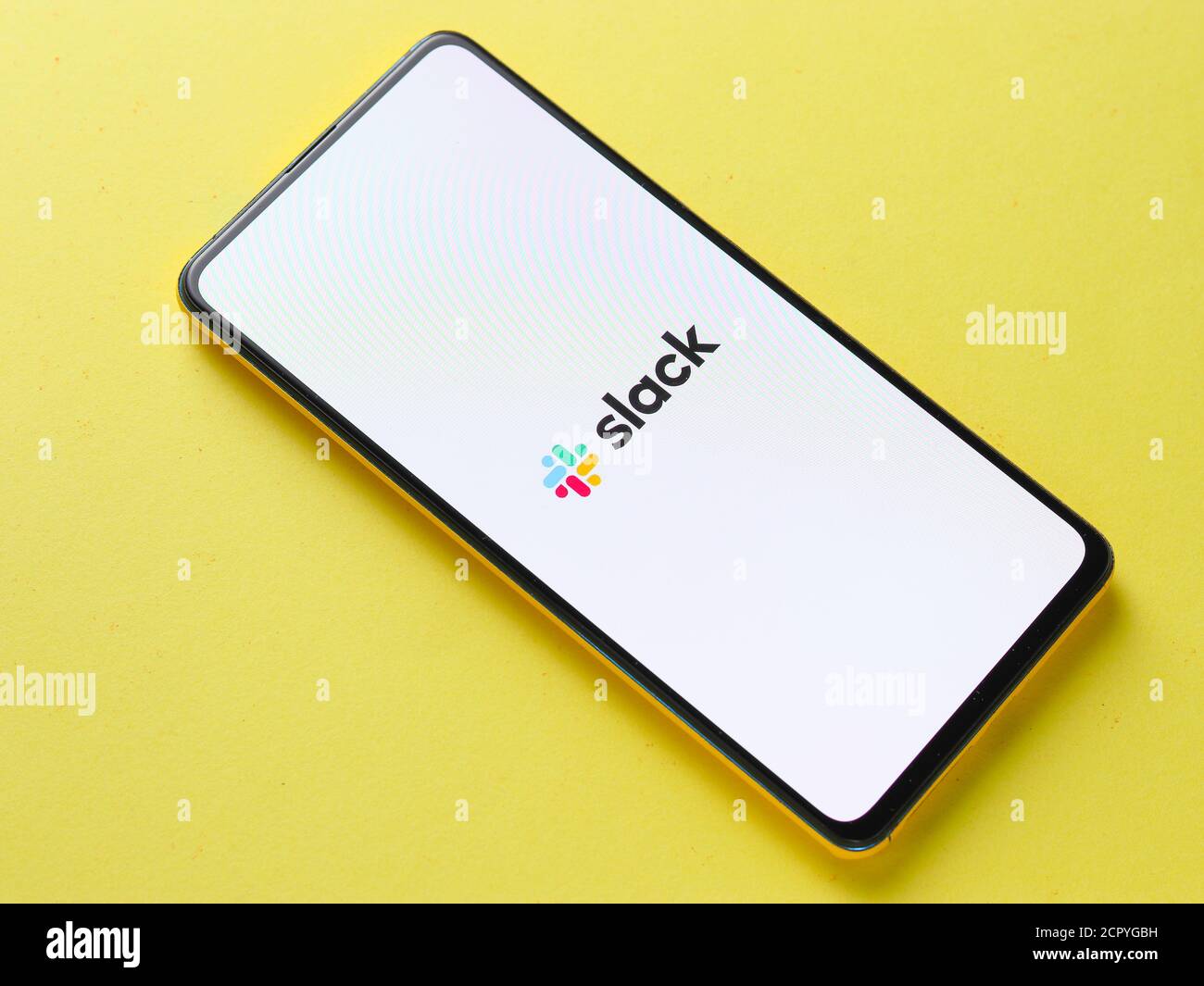 Assam, india - September 18, 2020 : Slack logo on phone screen stock ...