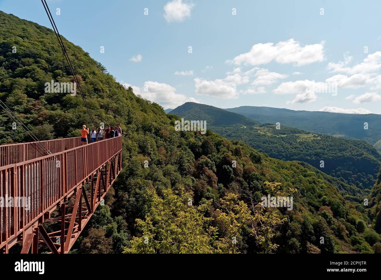 The photo session on the observation desk of suspension bridge of ...