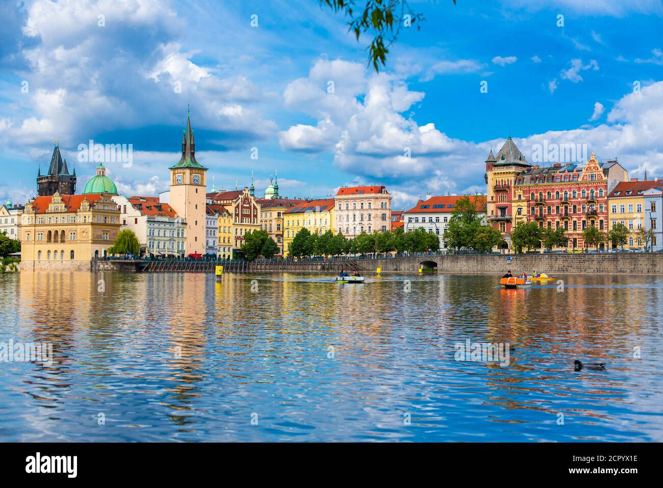 The landscape of the city of Prague view from the Vltava river on the ...