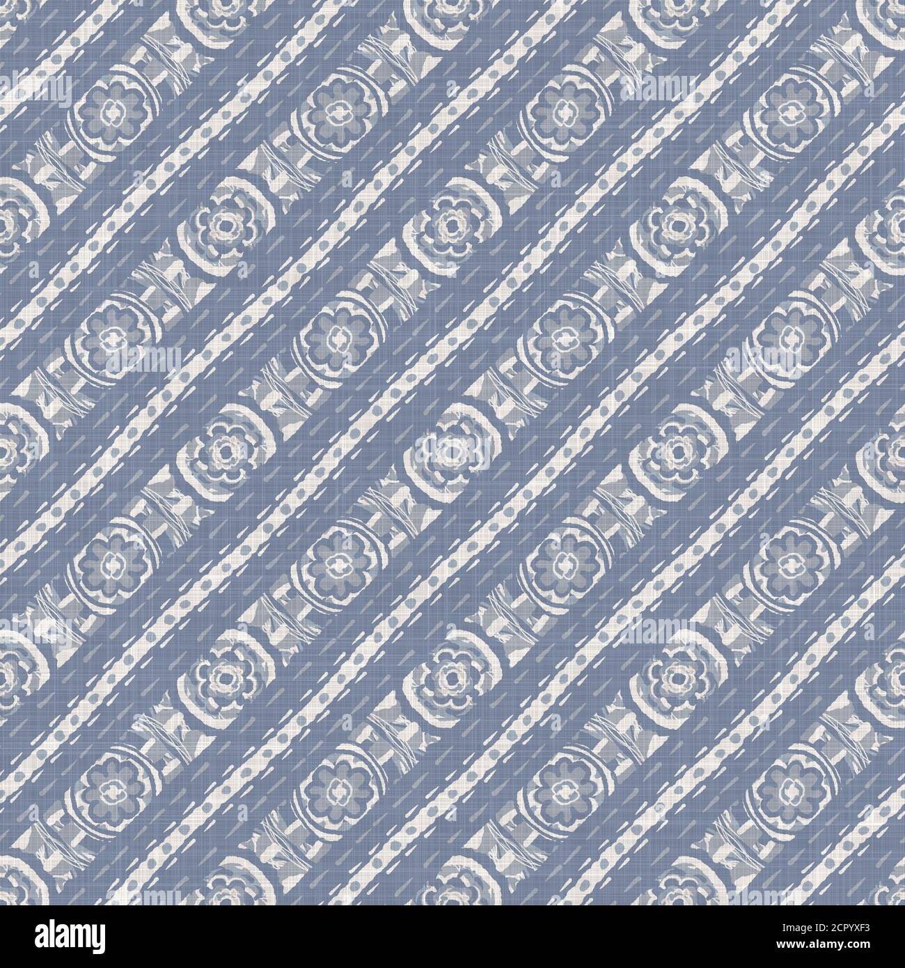 Seamless french farmhouse woven linen stripe texture. Ecru flax blue ...