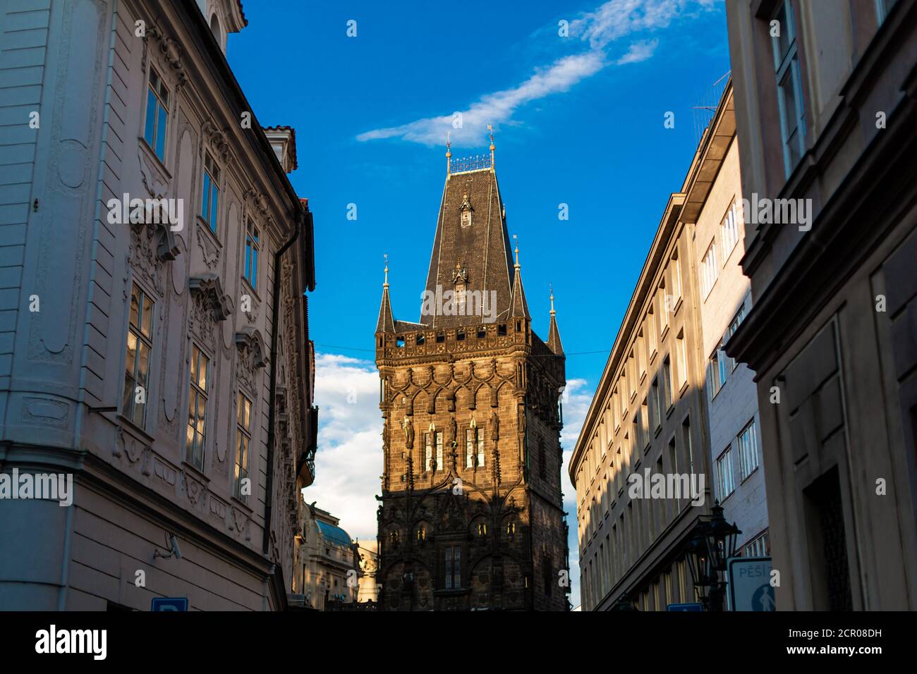 Powder tower or powder gate. Gothic tower in Prague, Czech Republic. It is one of the original ...