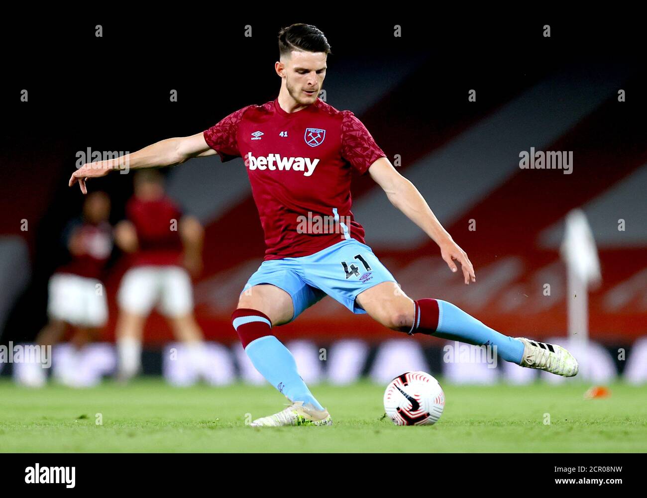 West Ham United's Declan Rice warms up on the pitch prior to the ...