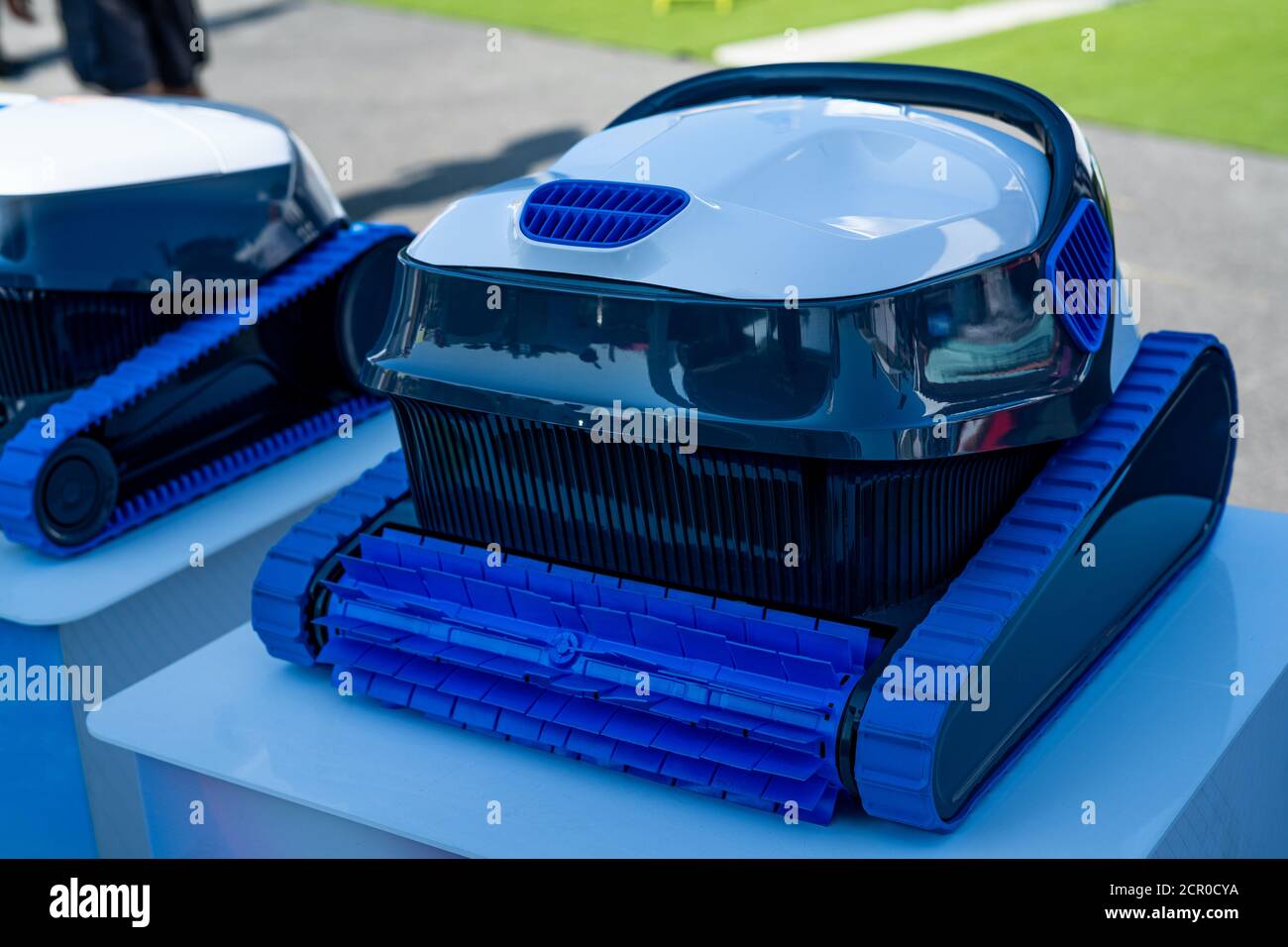 Cleaning robot for cleaning the bottom of swimming pools. Close-up ...