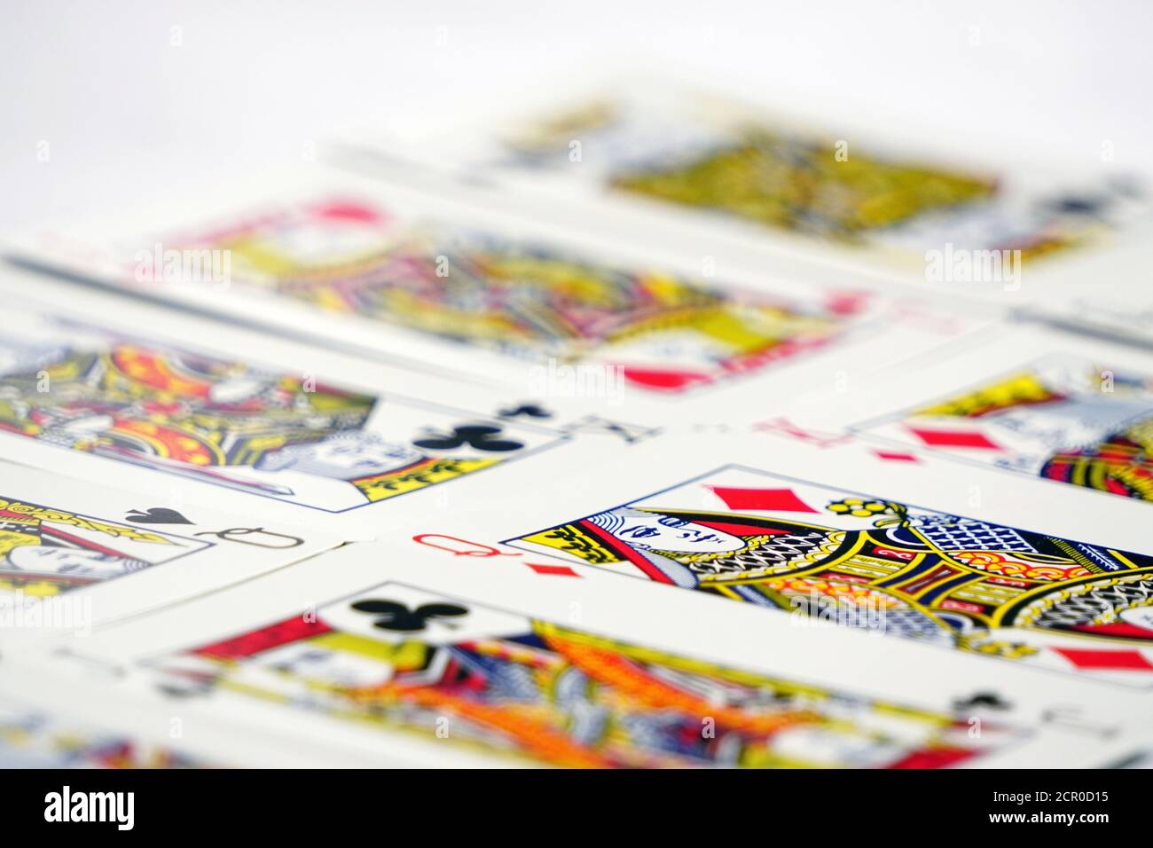 Assorted play cards and combinations on isolated white background close ...
