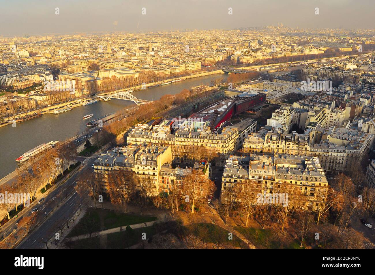 View of Paris and river Seine with the shadow of Eifel tower across ...