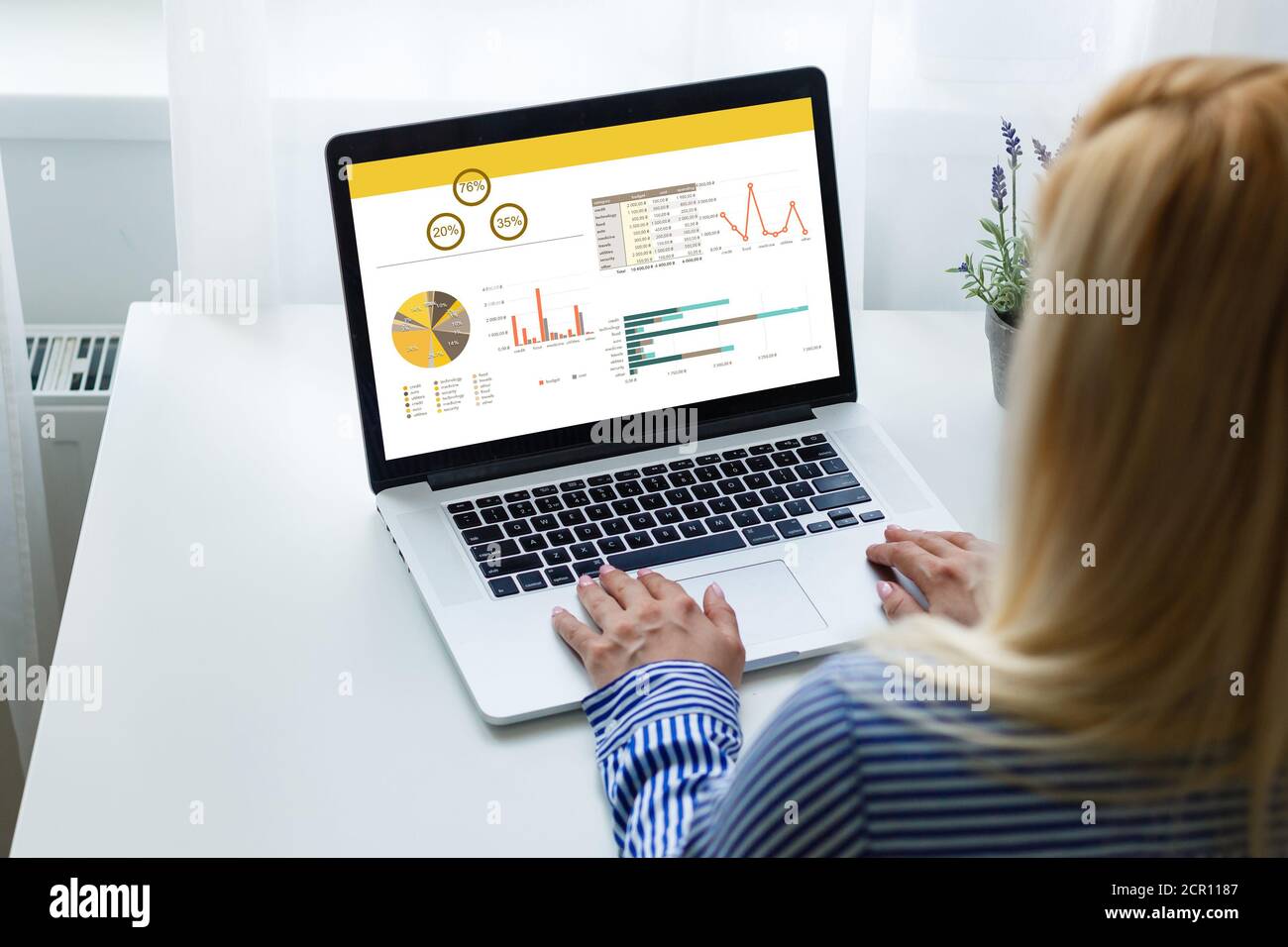 Laptop on table showing charts and graph, Analysis Business Accounting ...
