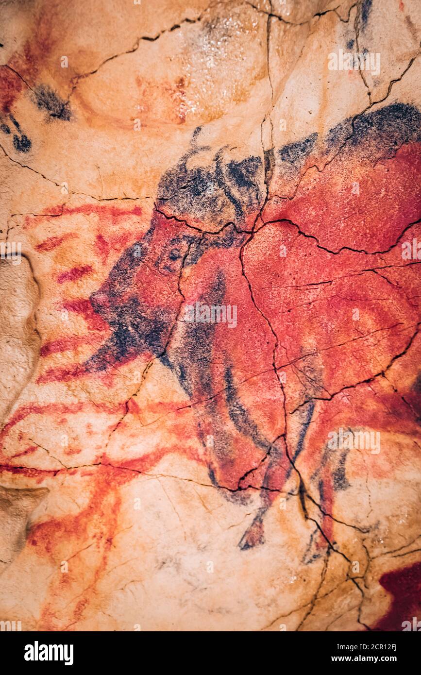 Vertical closeup of the old drawings on the walls of a cave Stock Photo ...