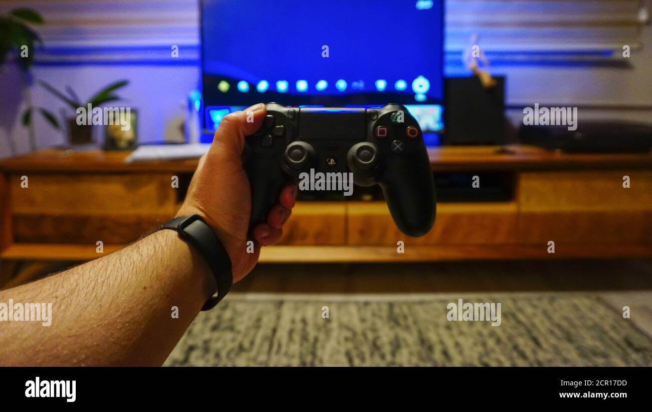 5 December 2019, Eskisehir Turkey. Ps4 gamepad in gamer man hand Stock ...