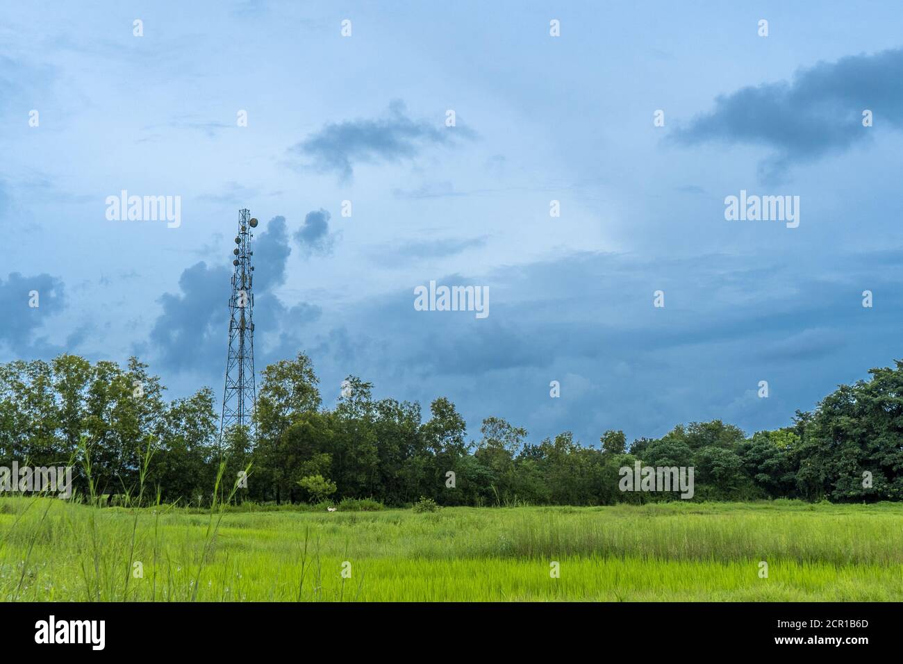 Radio tower in a beautiful green field Stock Photo - Alamy