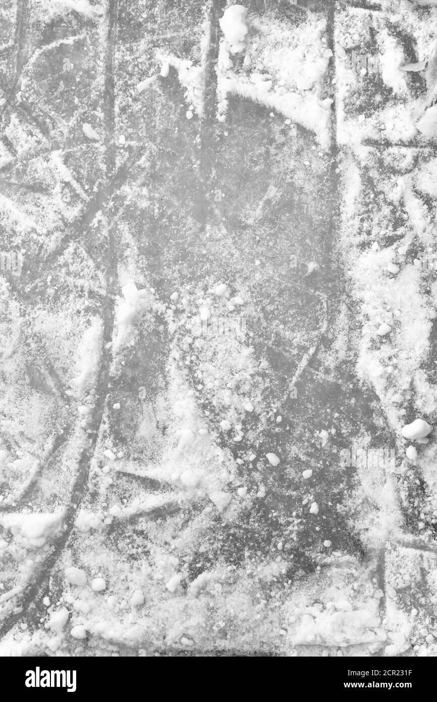 Ice rink floor. Ice background with marks from skating and hockey ...