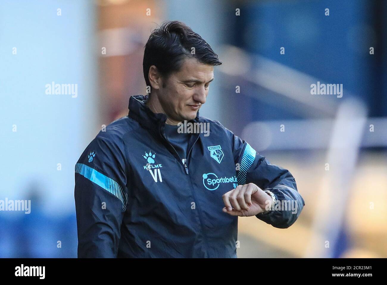 Vladimir Ivic manager of Watford look at his watch late into the game ...