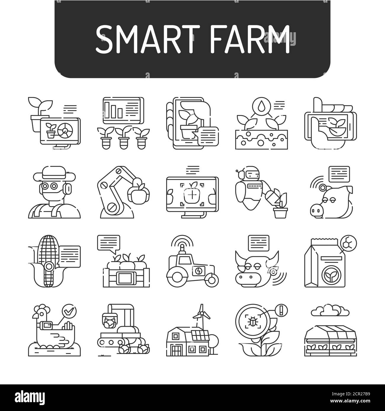 Plant management black line icons set. Smart farm. Sign for web page ...