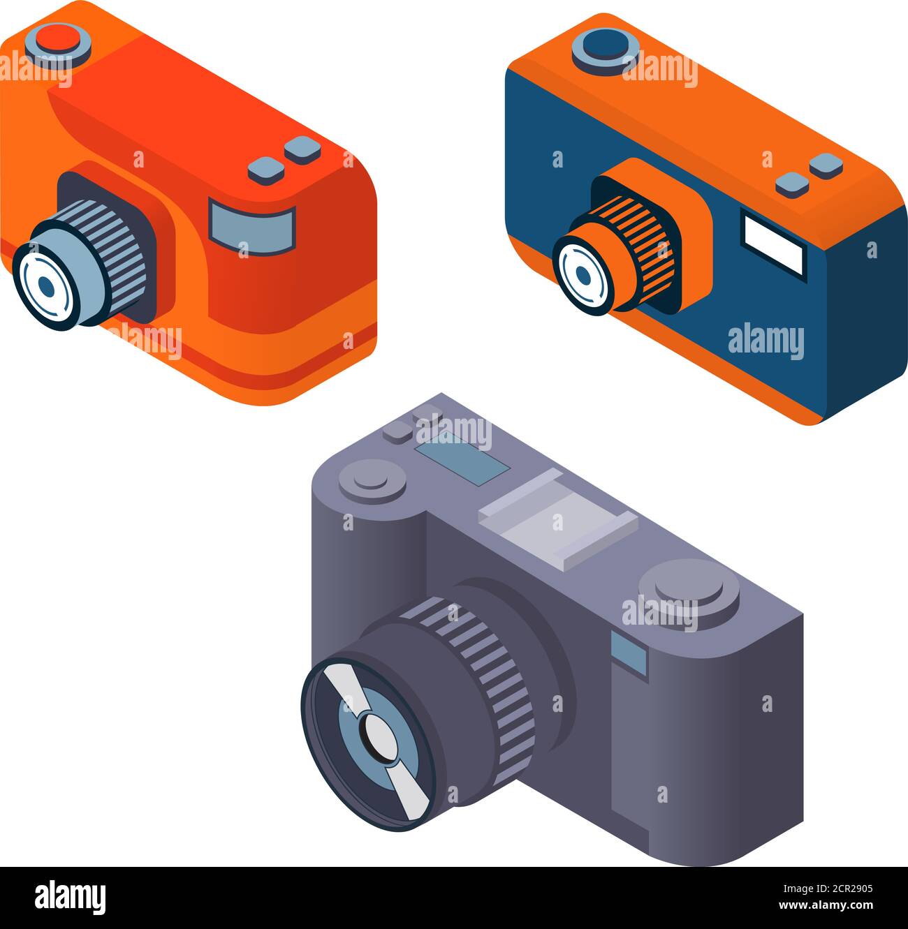 Digital photo camera set flat 3d vector isometric.The objects are ...