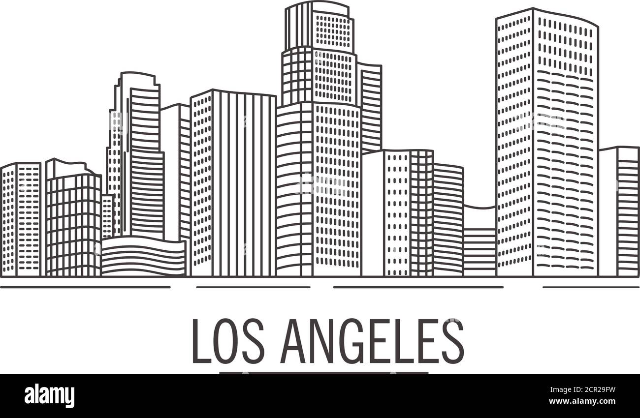 The city landscape drawn with lines los angeles on a white background ...
