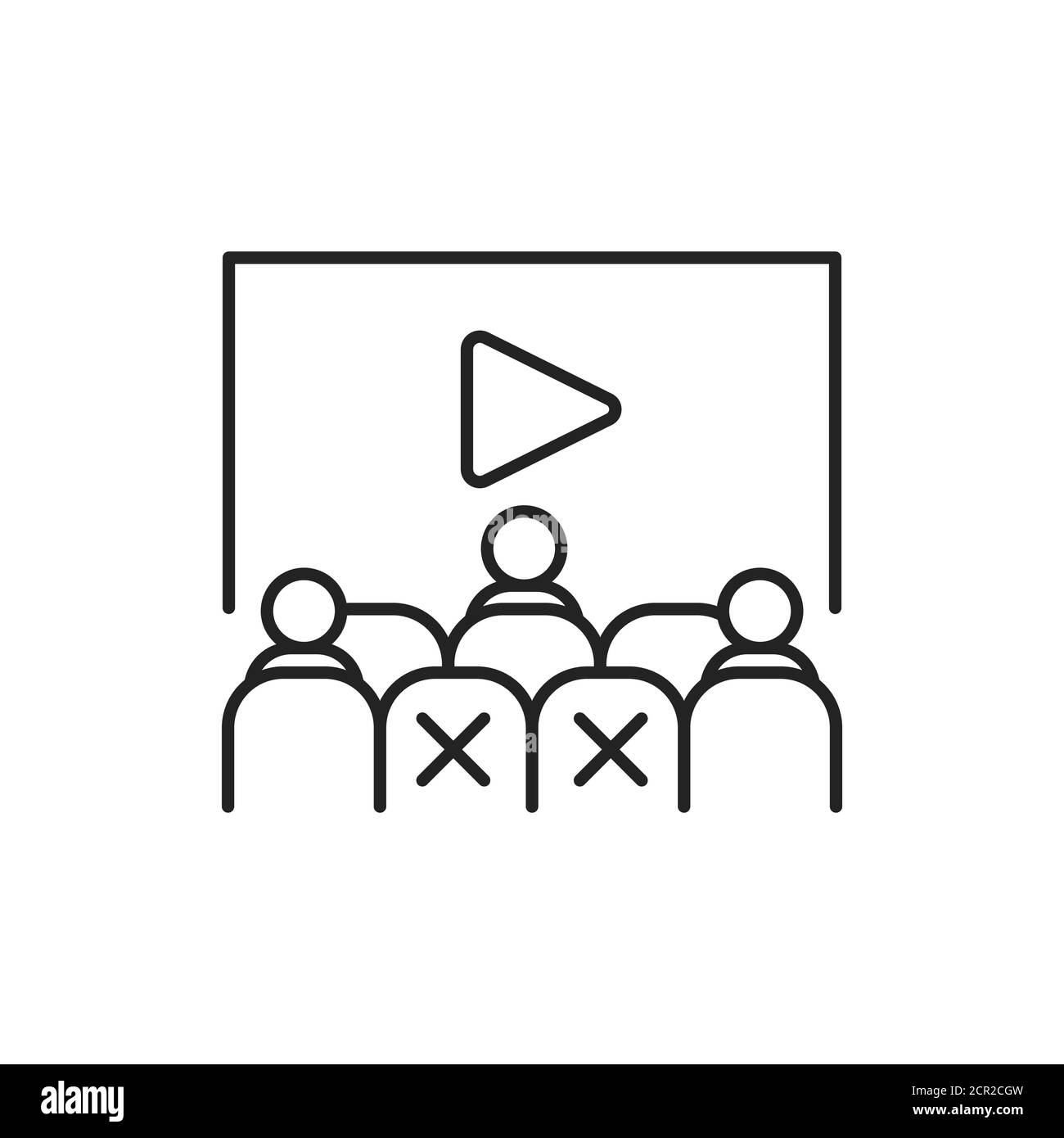 People sitting in cinema hall black line icon. Safe travel. Pictogram ...