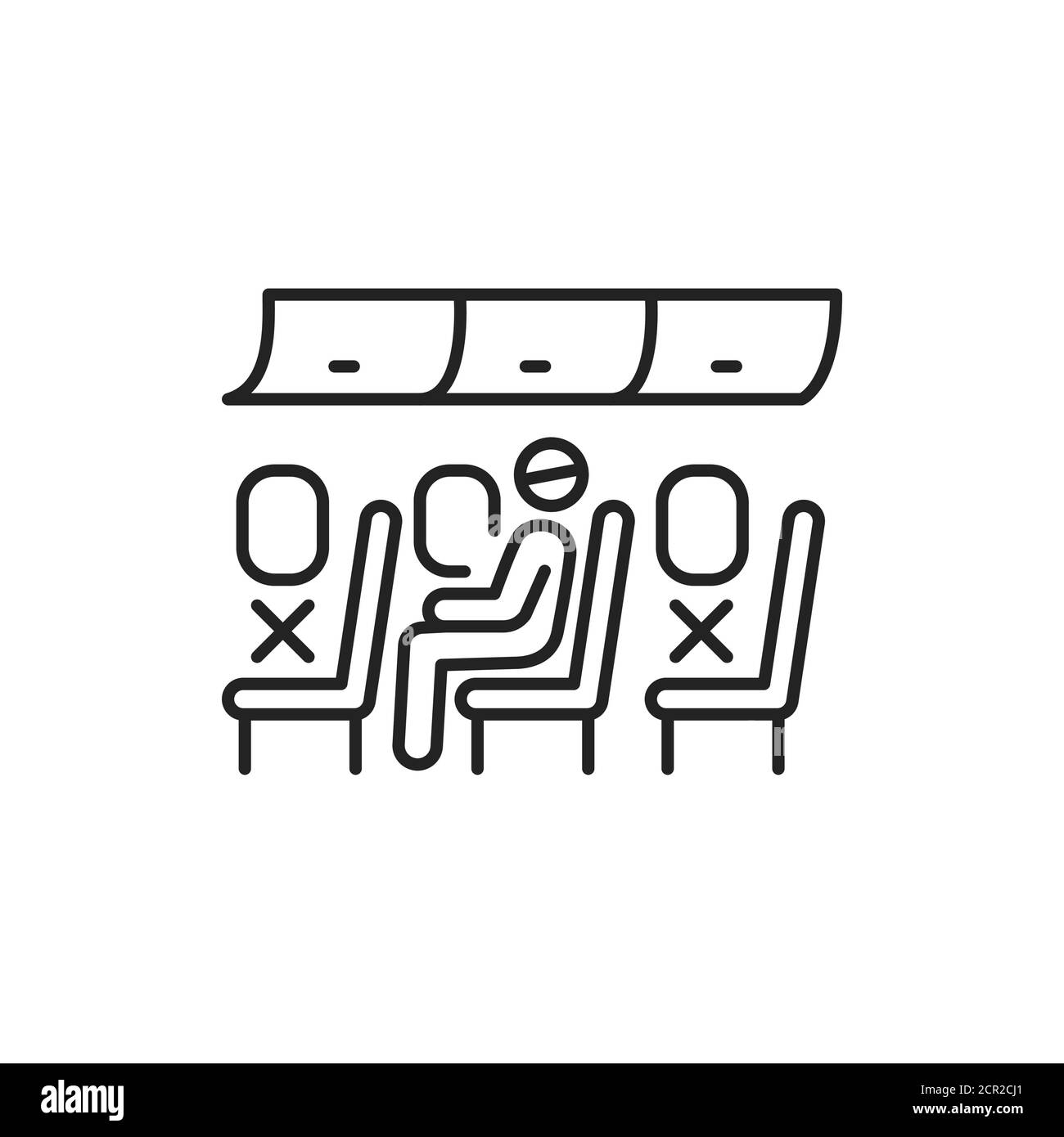 Passenger inside plane black line icon. Safe travel. Pictogram for web ...