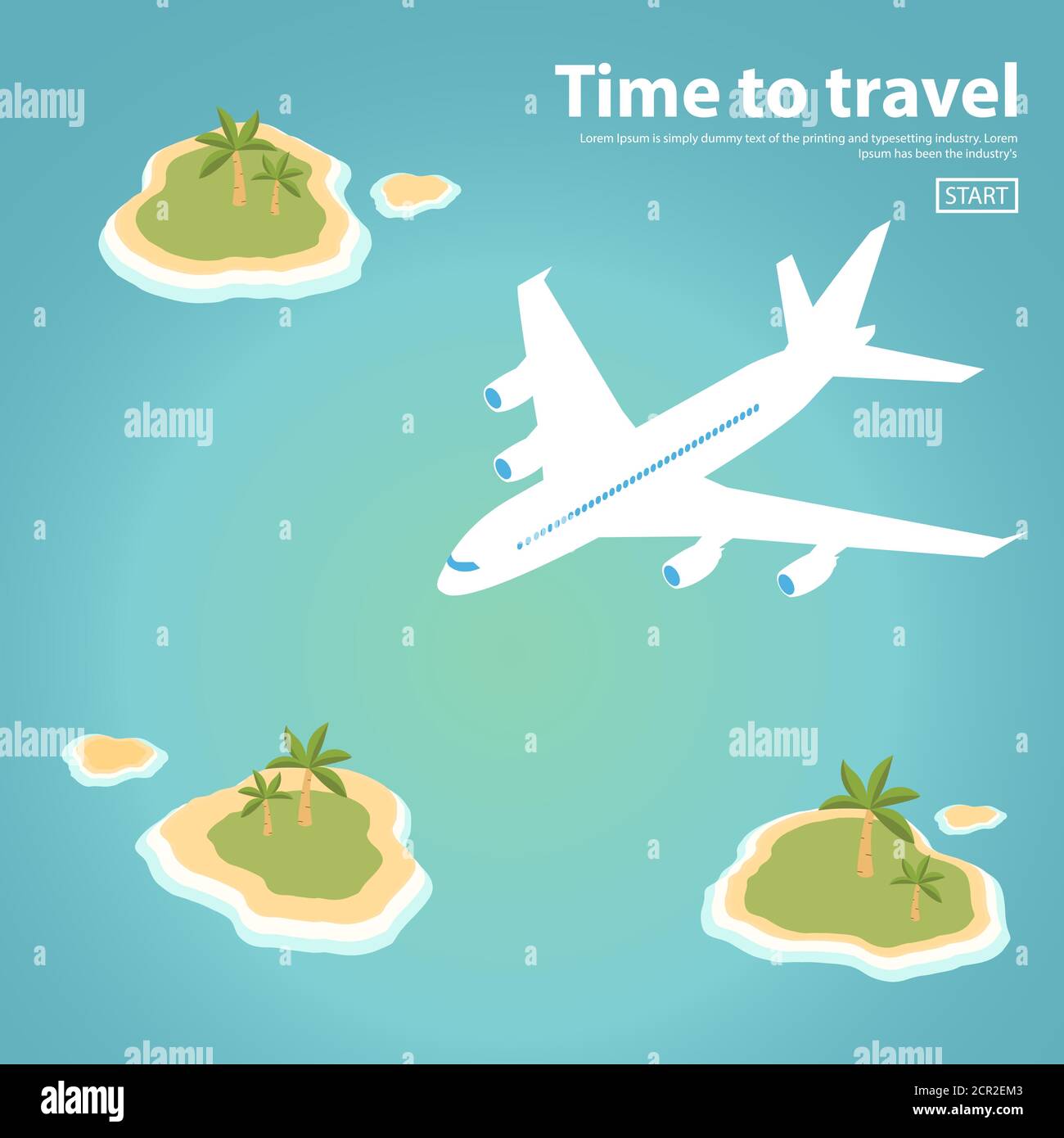 Isometric Landscape illustration the island text inscription jet plane ...