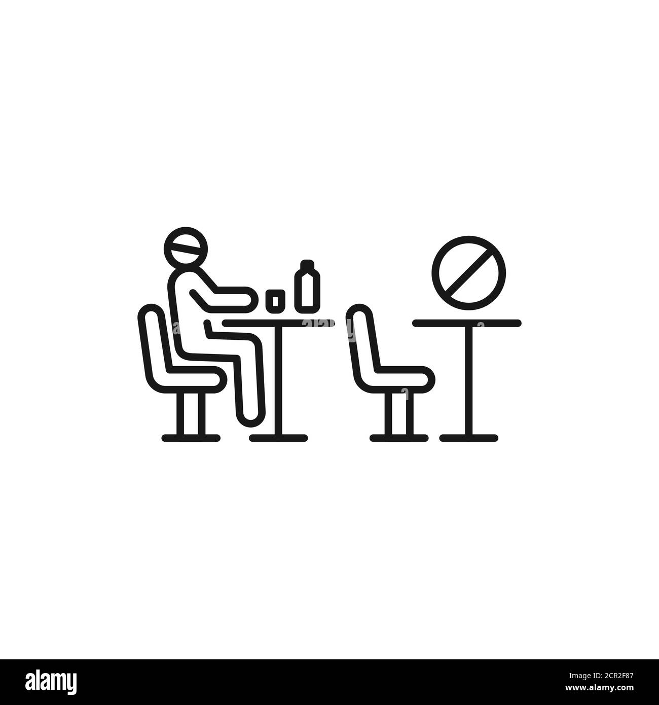 Man sitting in cafe black line icon. Safe travel. Pictogram for web ...
