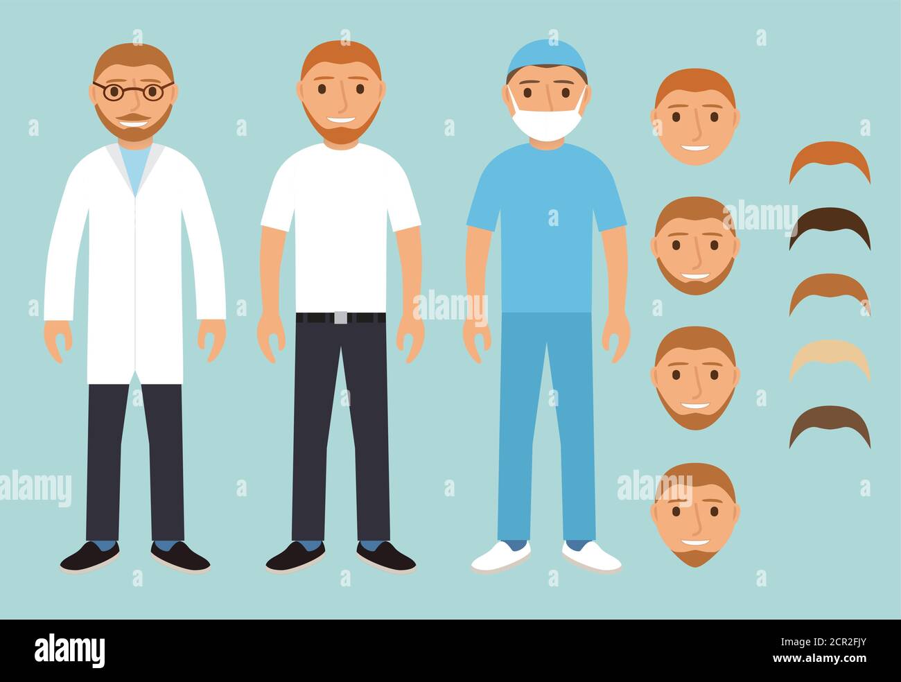 Health worker men.Set of medical characters in flat style a vector ...