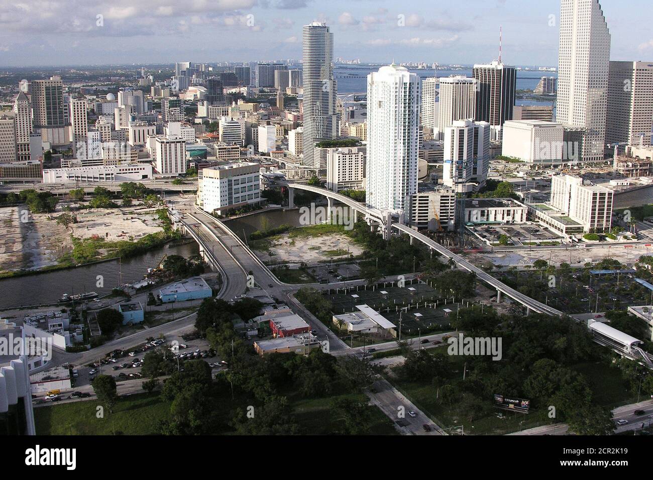 Miami, Florida, USA - September 2005: Archival aerial view of the ...