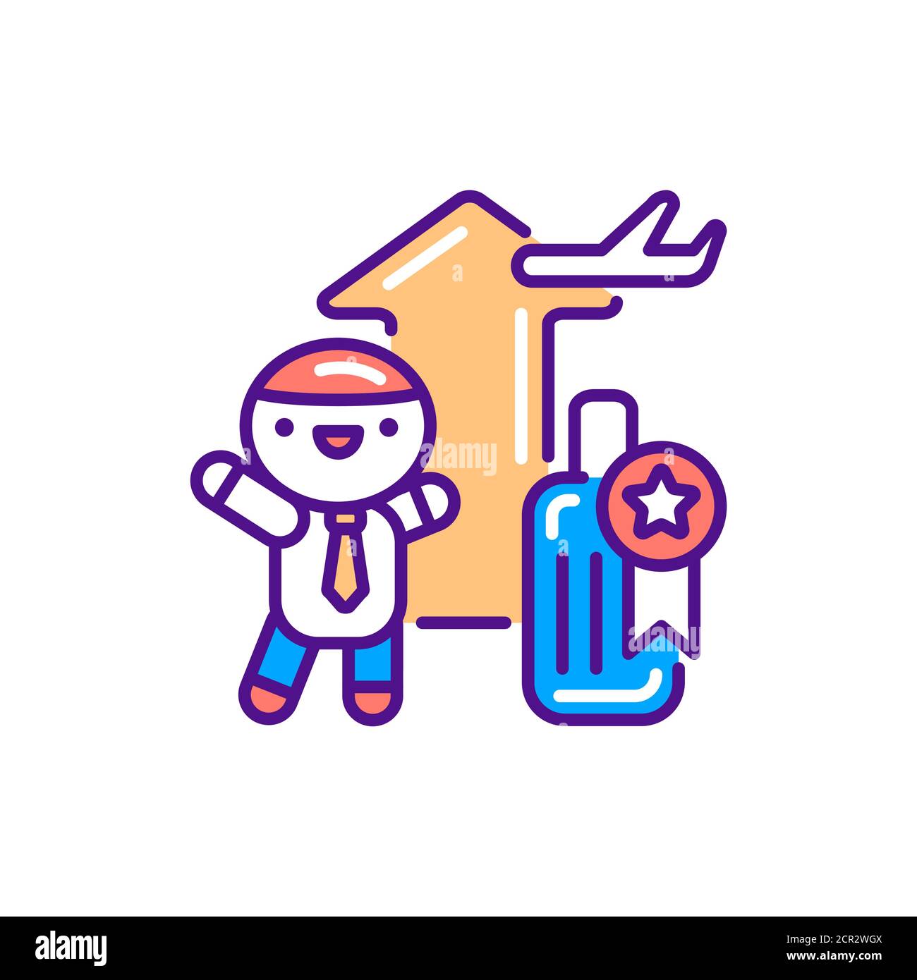 Incentive tourism line color icon. Cute character on training kawaii ...