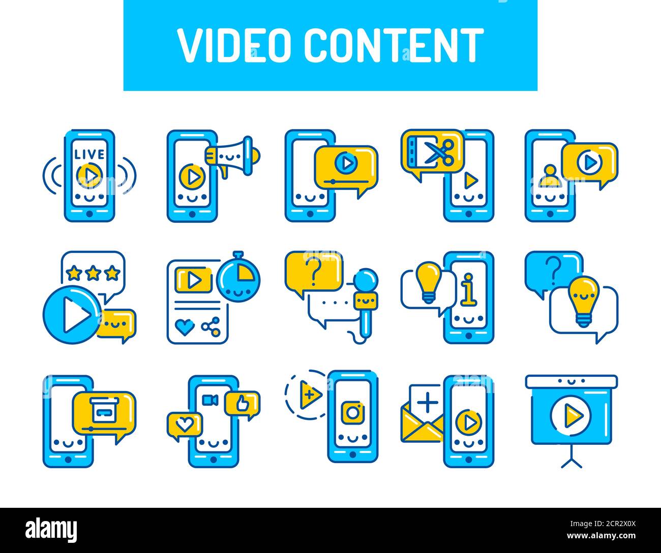 Custom video content color icons set. Signs for web page, mobile app ...