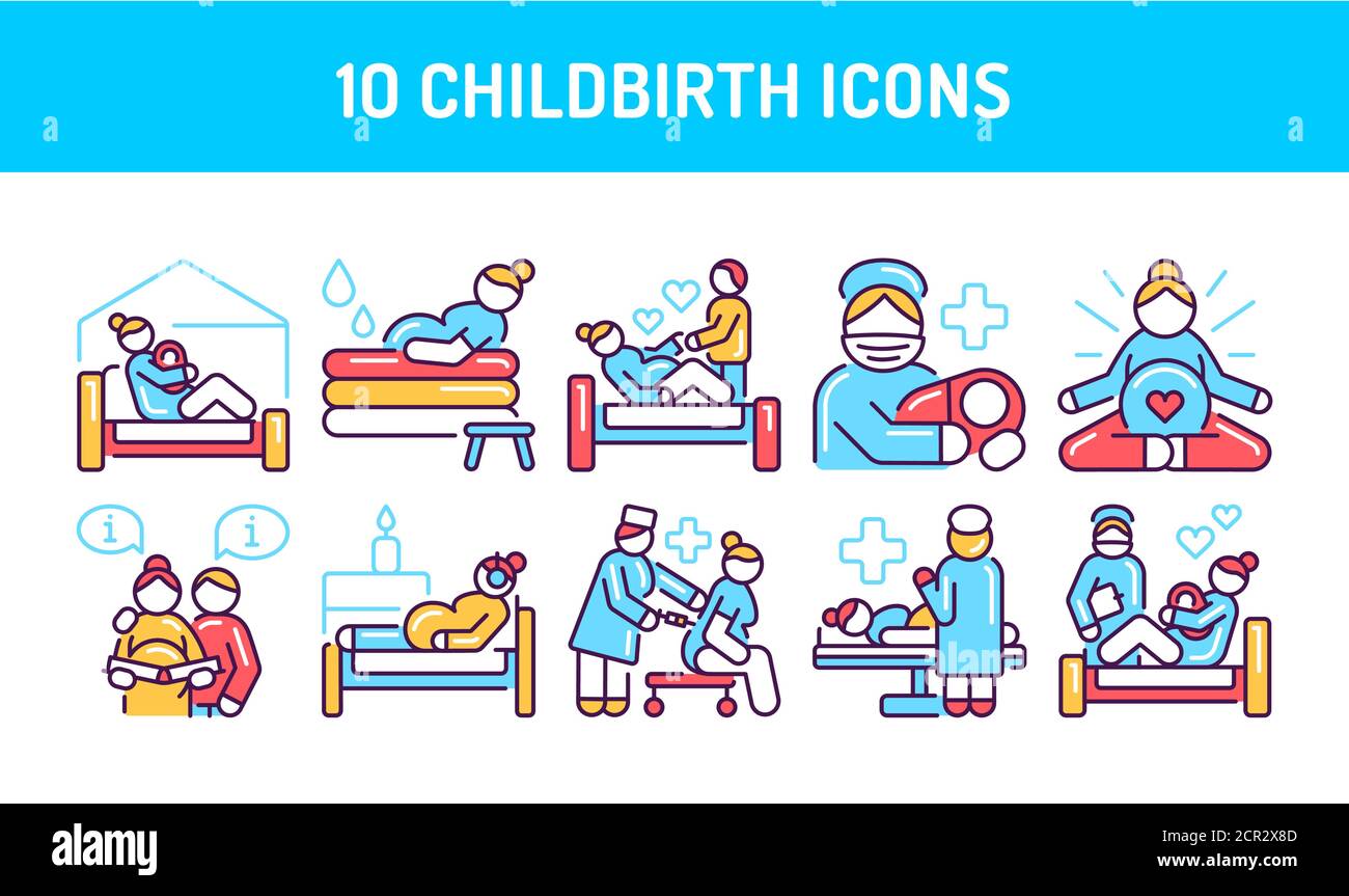 Childbirth color line icons set. Pictograms for web, mobile app, promo ...