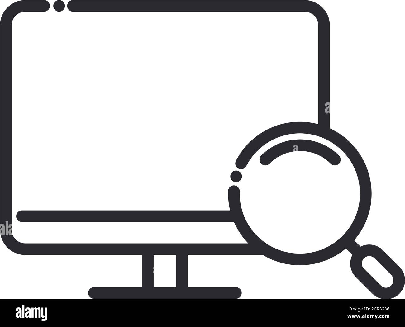 search icon, computer screen magnifier vector illustration thin line ...