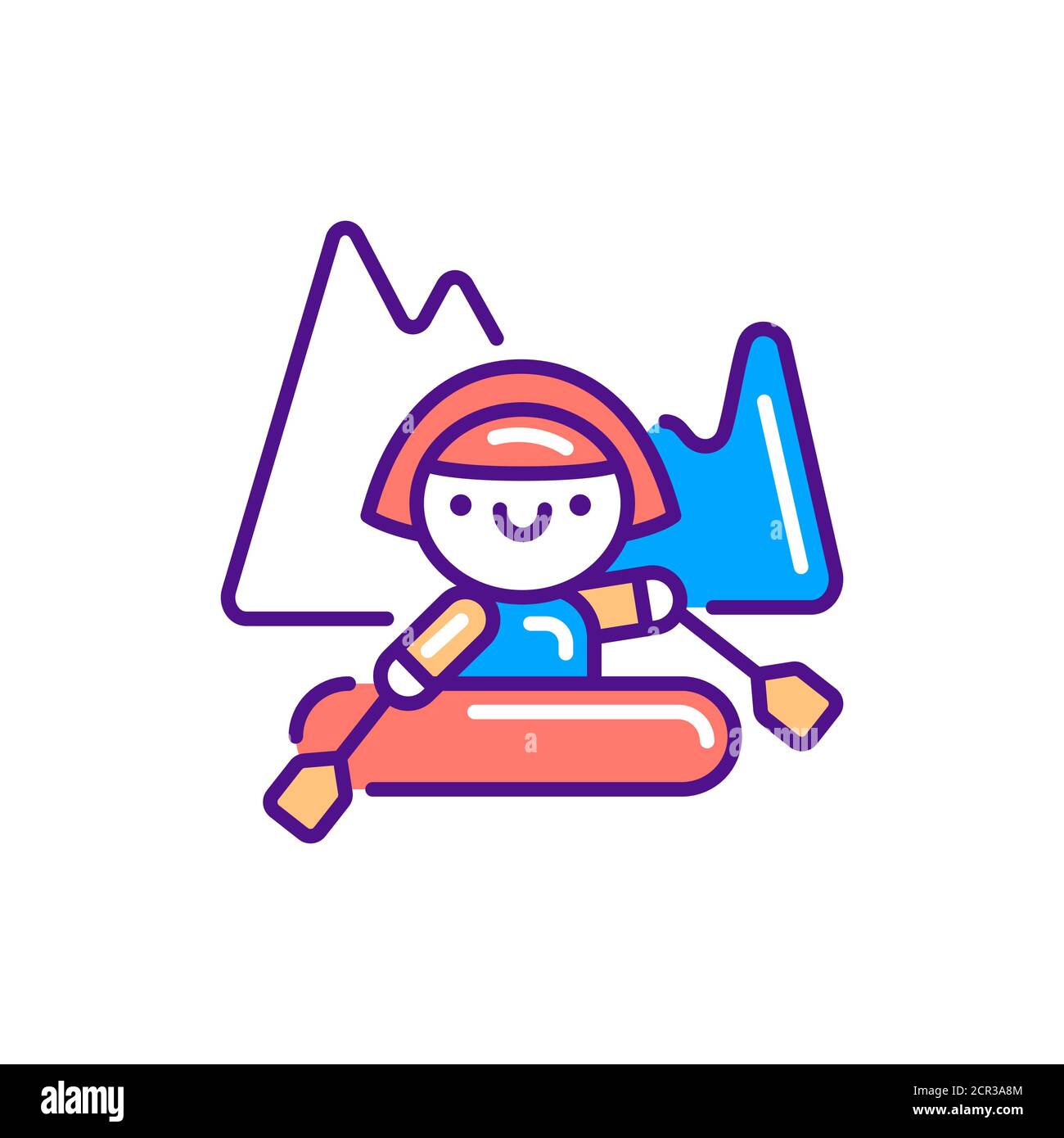 Cute girl rafting line color icon. Outdoor activities kawaii pictogram ...