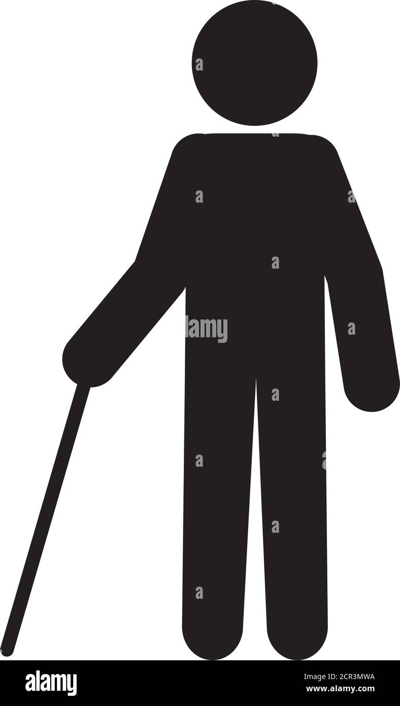 disabilities concept, pictogram man with a cane icon over white ...