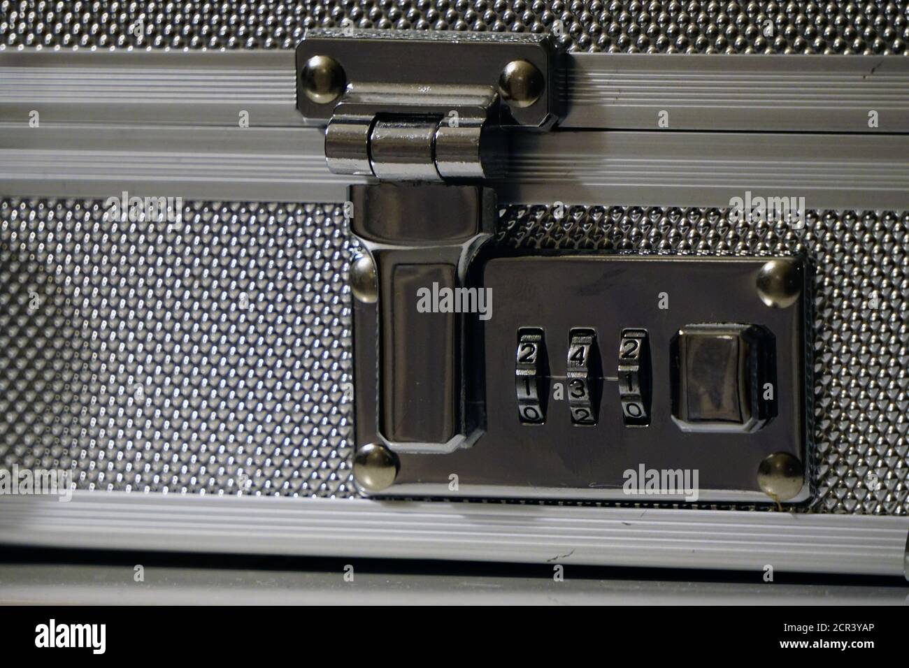 Aluminum attache case lock close up view Stock Photo - Alamy