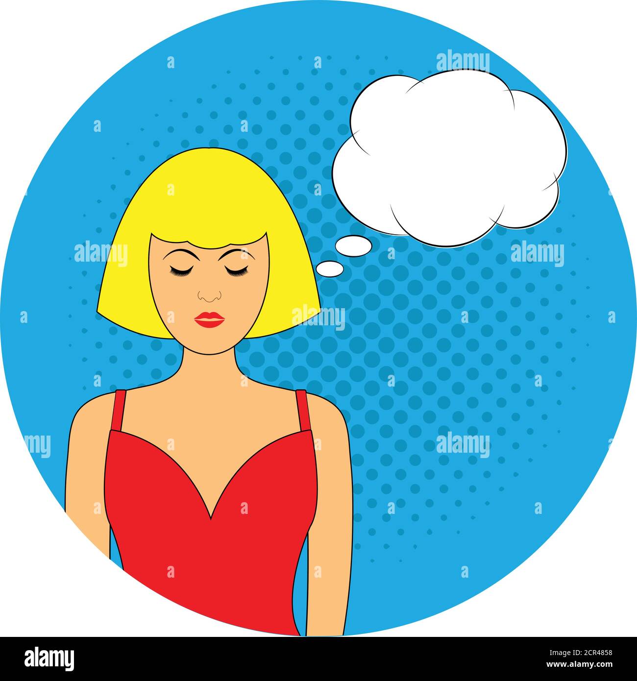 woman icon. a beautiful woman thinking about something. girl retro ...