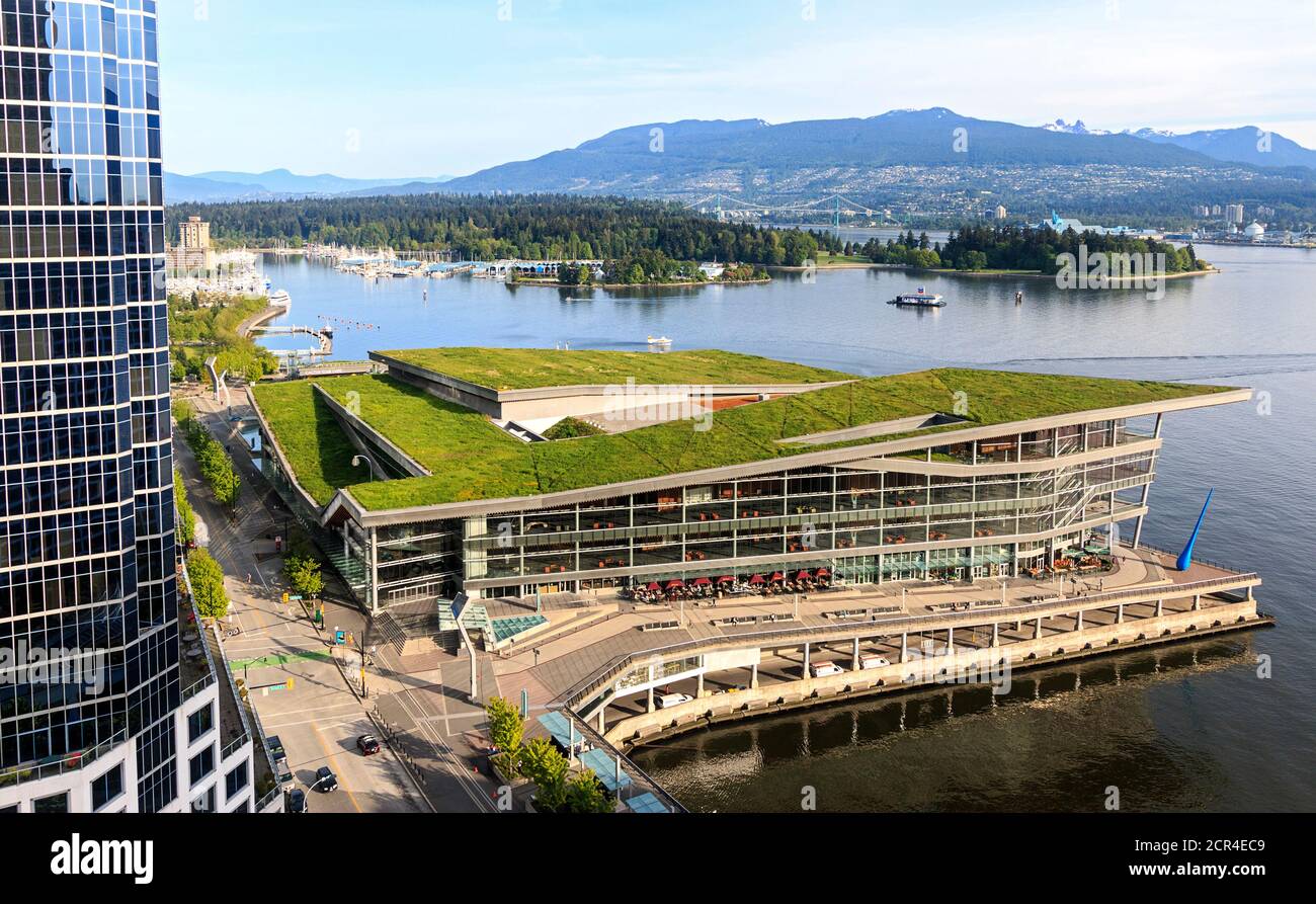 View of Burrard Inlet and the Vancouver waterfront including the grass ...