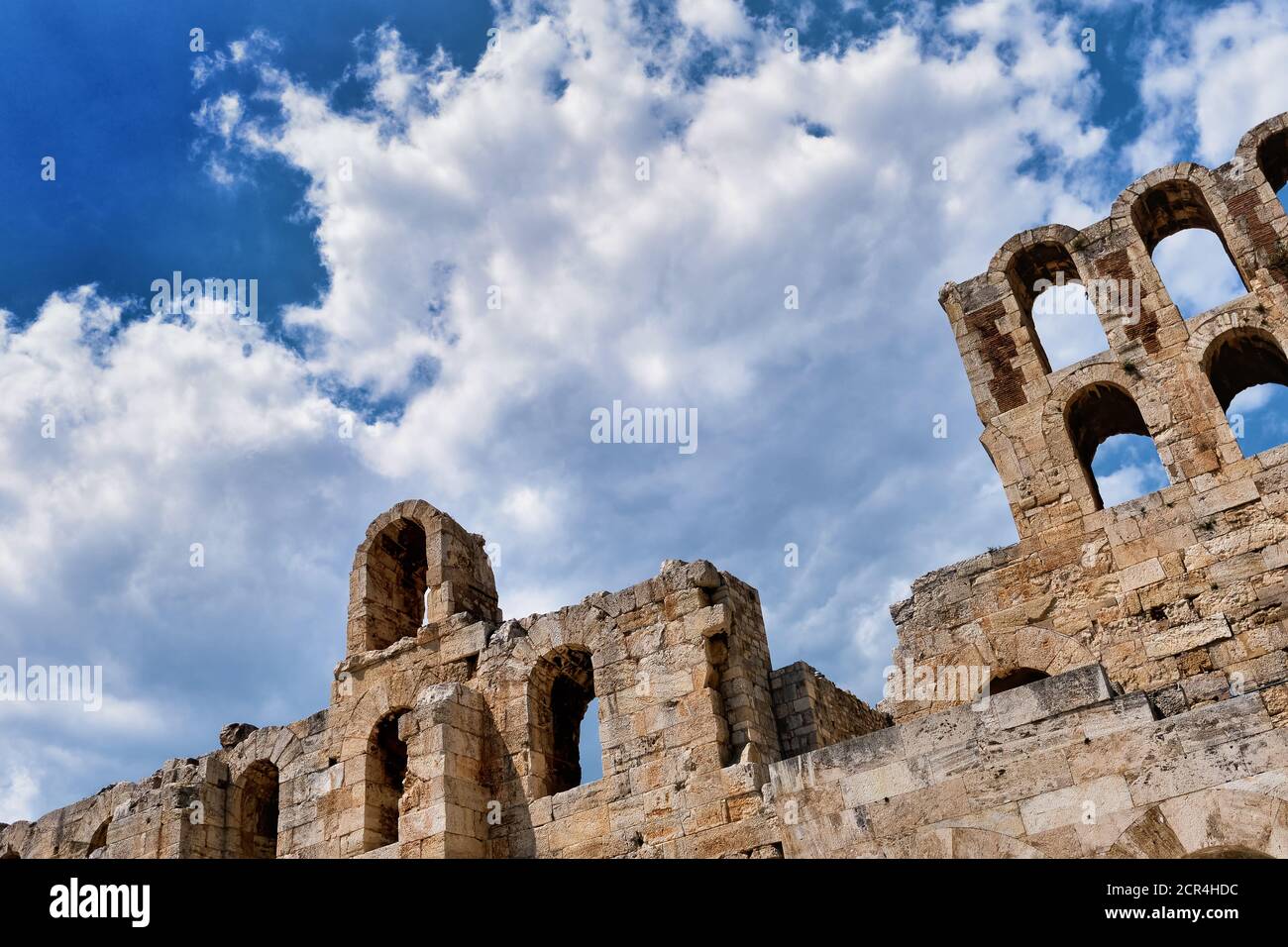 View of Odeon of Herodes Atticus theater on Acropolis hill, Athens ...