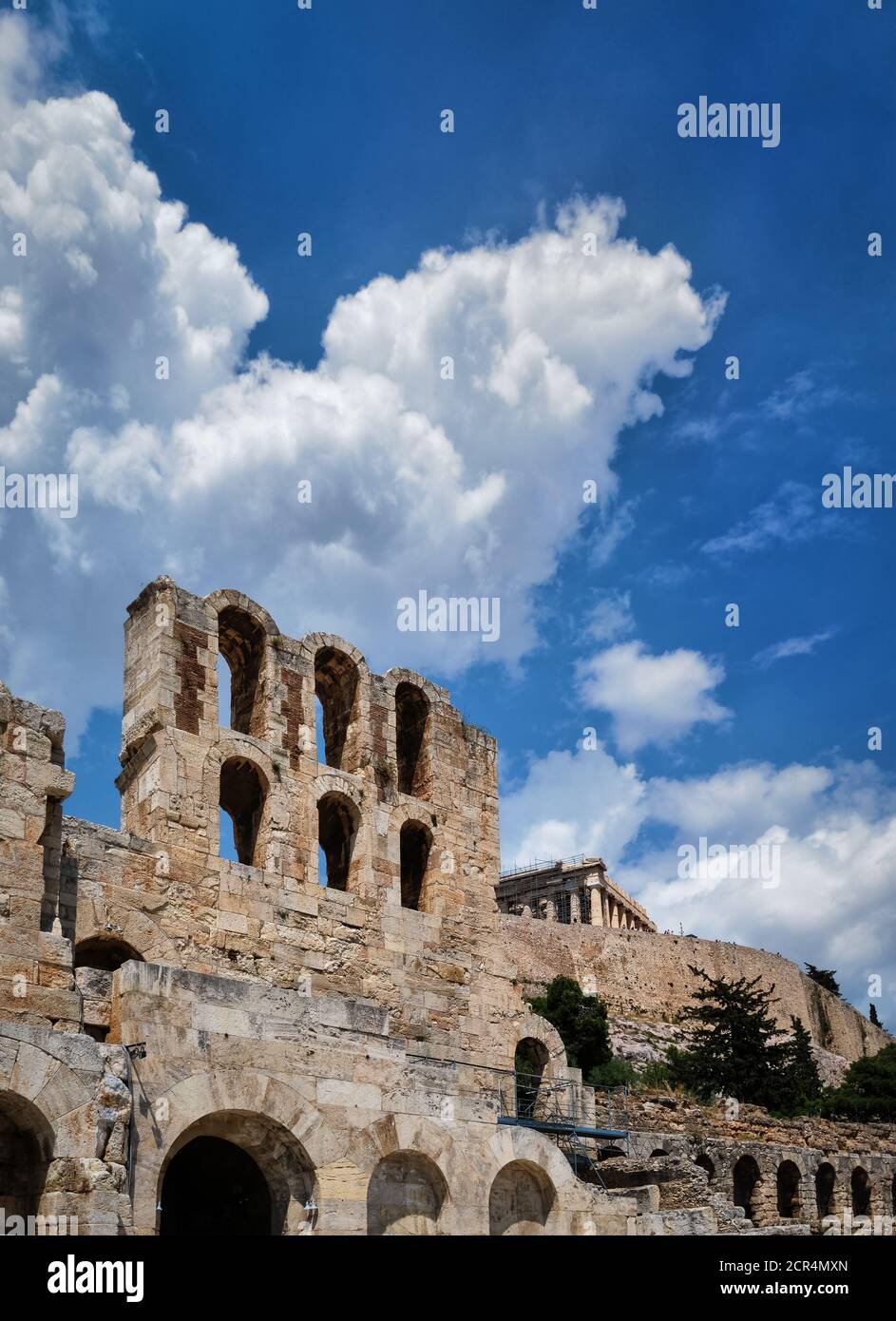 View of Odeon of Herodes Atticus theater on Acropolis hill, Athens ...